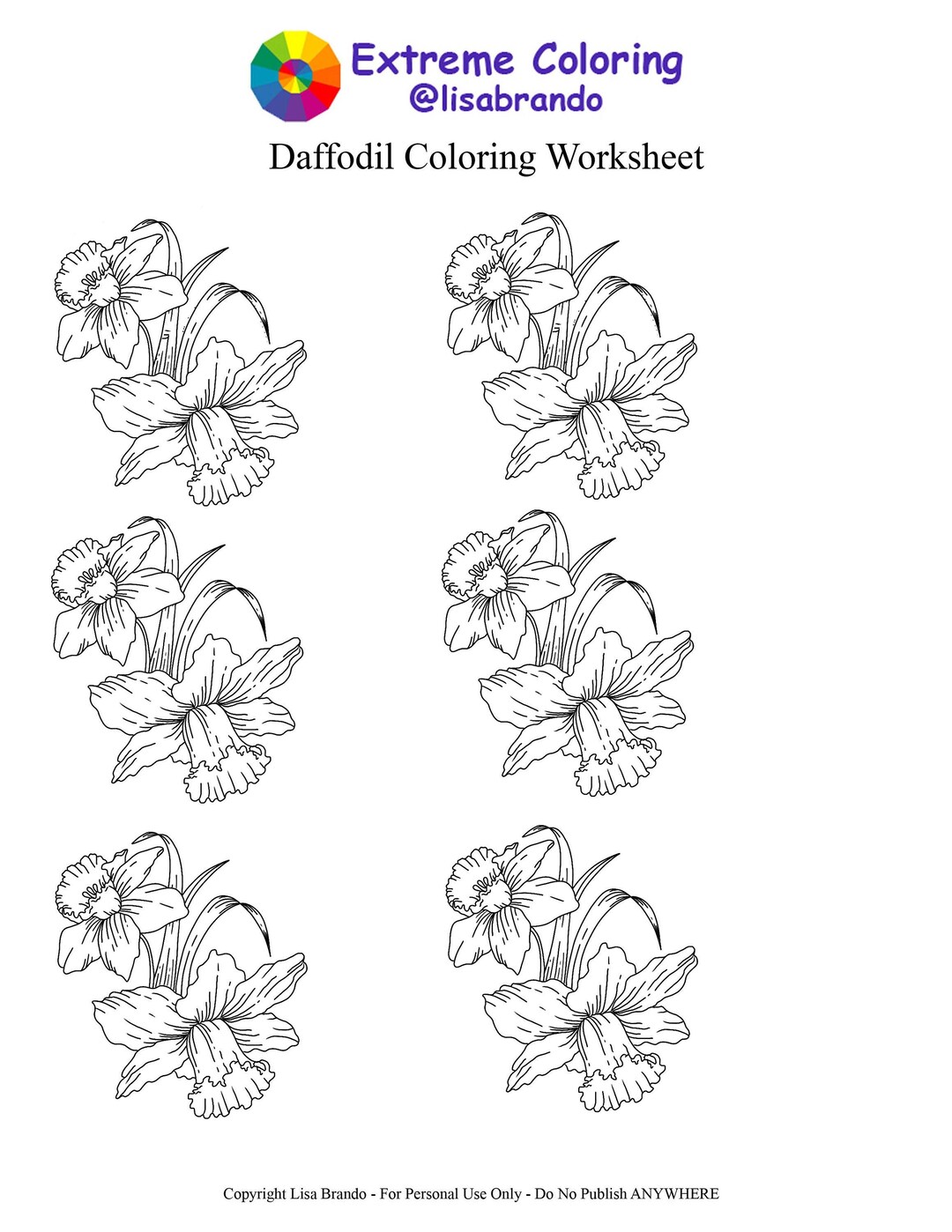 Daffodil Coloring Worksheet - Lisa Brando - Extreme Coloring - Colored ...