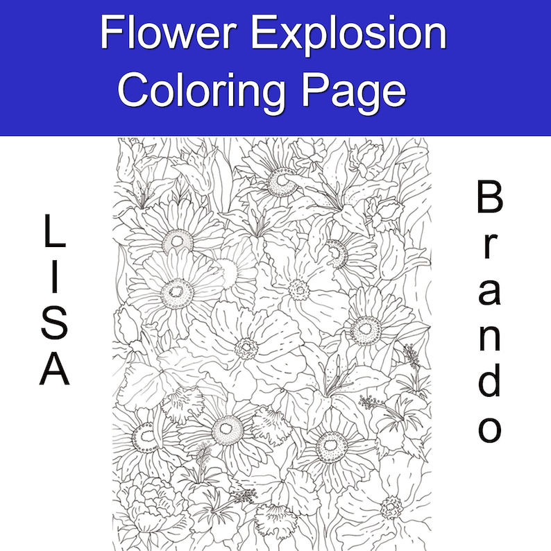 Coloring Page for Adults by Lisa Brando flower Explosion - Etsy