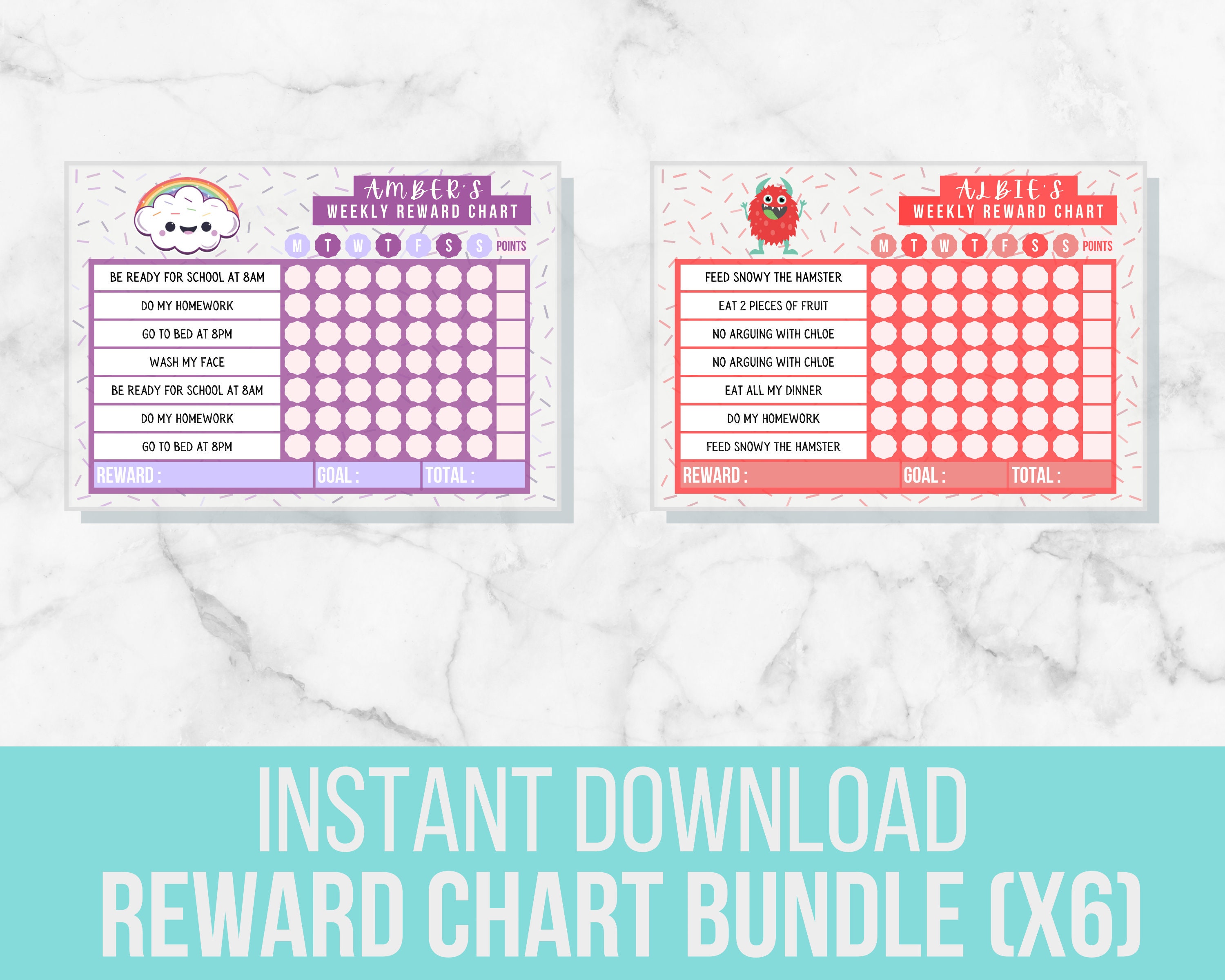 Editable Reward Chart Personalised Printable Reward / Chore | Etsy