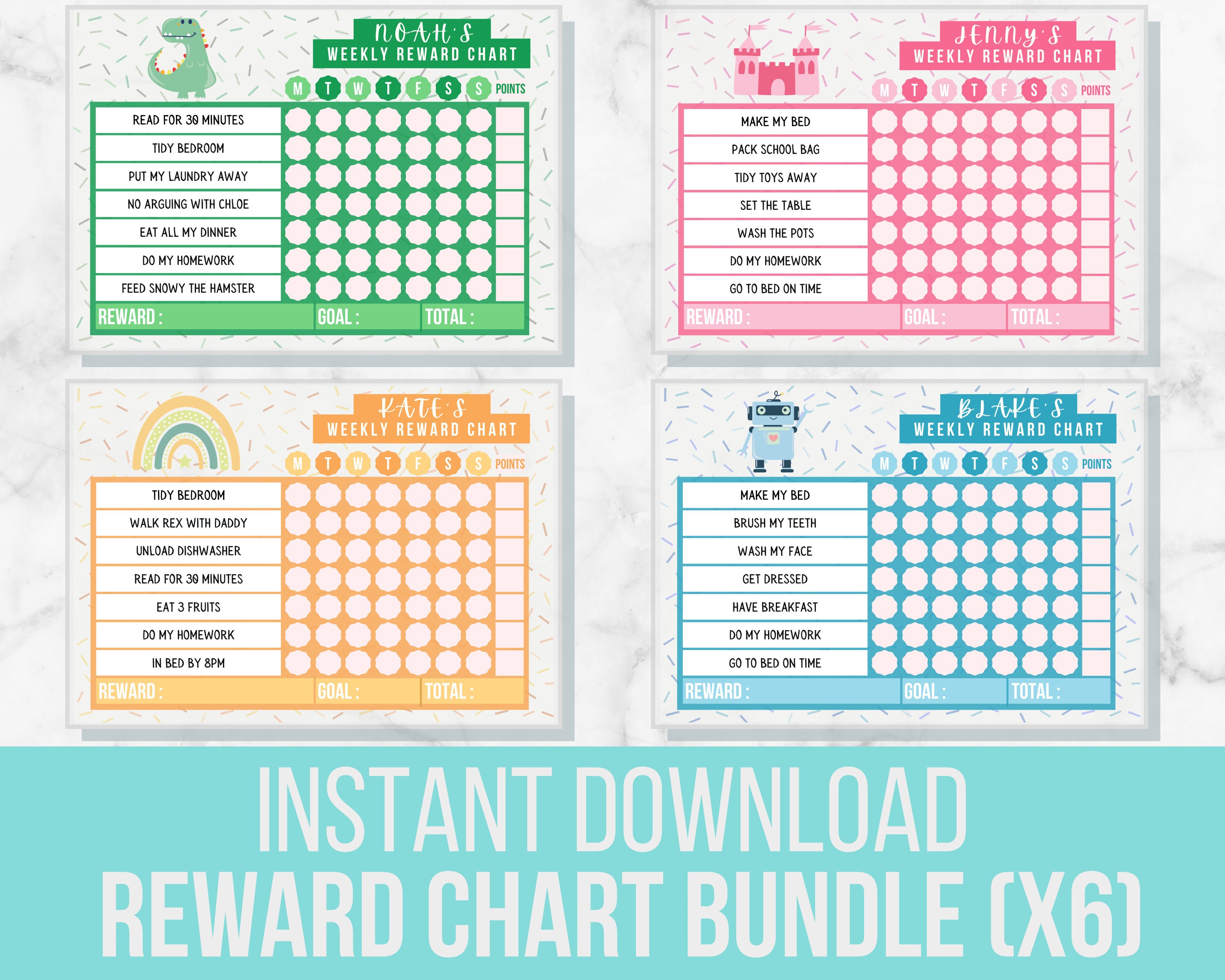 Editable Reward Chart Personalised Printable Reward / Chore | Etsy