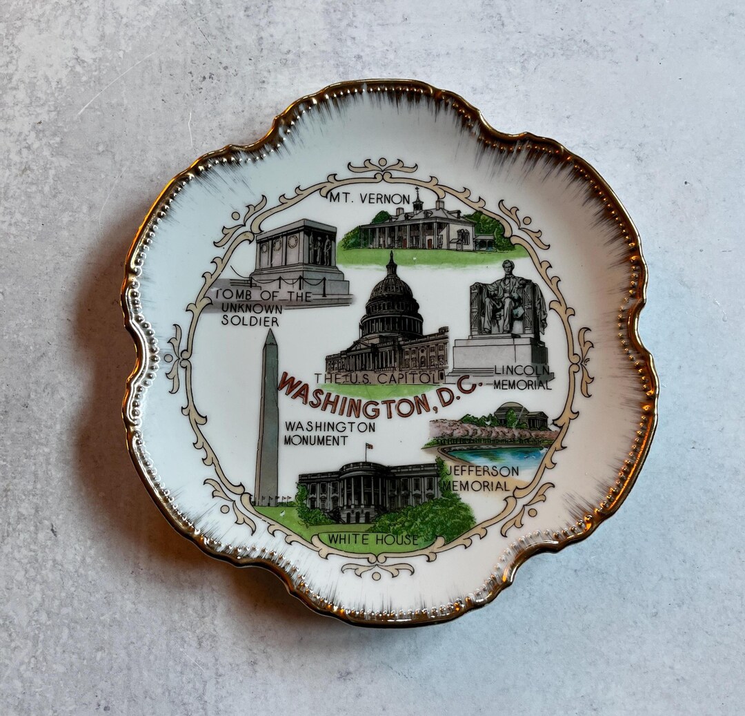 Vintage Washington D.C. Souvenir Plate: Gold Beaded Edge, U.S. Capitol ...