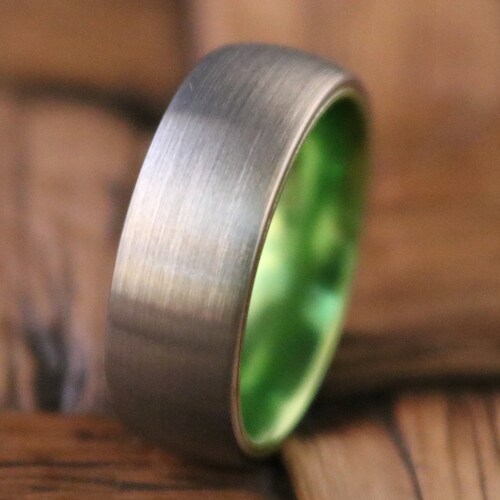 Tungsten Ring Green Wedding Band Silver Tungsten Brushed Acid - Etsy