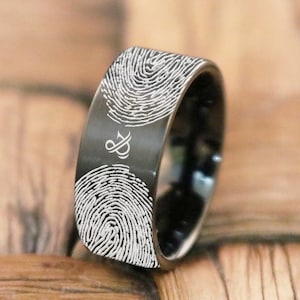 Fingerprint Jewelry | His and Her Fingerprint, Couples Ring, Promise Ring, Plus Engraved Ring ...