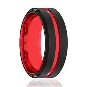 Red Tungsten Wedding Band Black Tungsten Ring Men & Women Tungsten ...