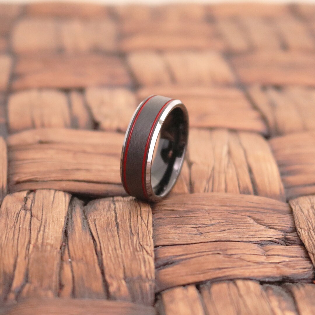 Mens Wedding Band Red, Black Tungsten Ring, Wedding Ring 8mm ...