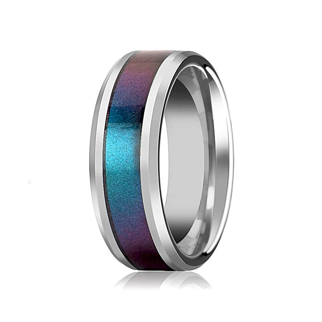 Tungsten Ring, Blue Purple Color Changing Inlay, Tungsten Wedding Band ...