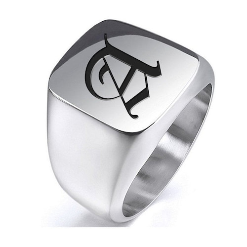 Laser Engraved Signet Ring Silver With Initial or Custom Logo - Etsy