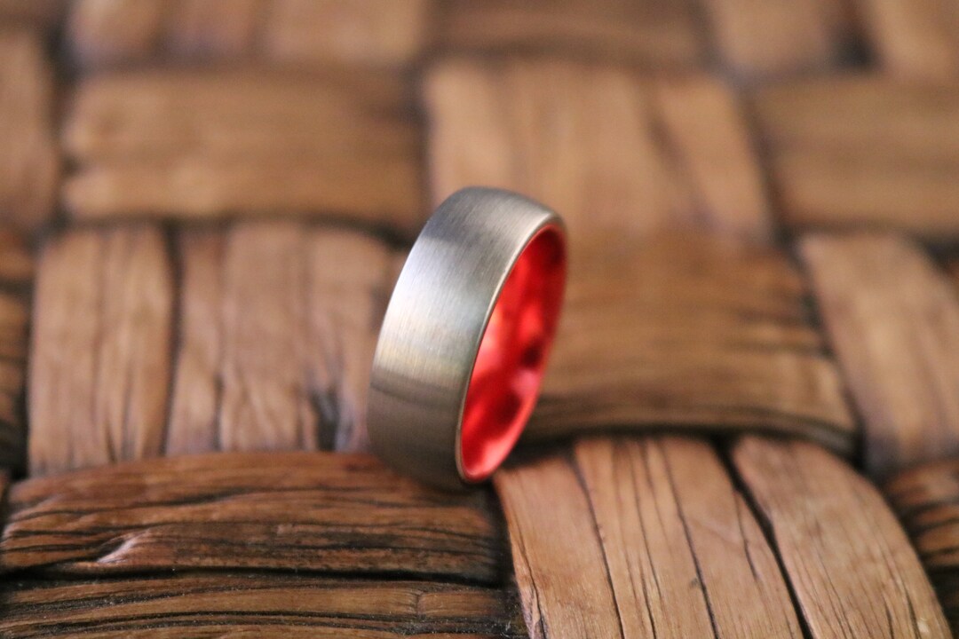 Mens Wedding Band Red, Silver Tungsten Ring, Wedding Ring 8mm ...