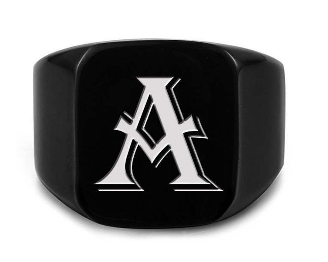 Laser Engraved Signet Ring Black With Initial or Custom Logo - Etsy