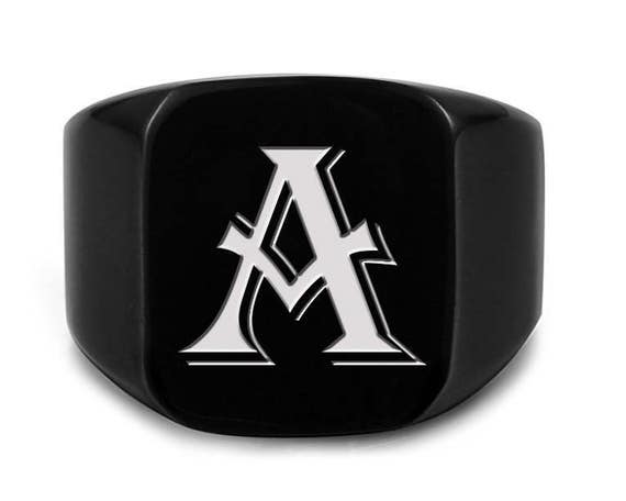 Laser Engraved Signet Ring Black With Initial or Custom Logo - Etsy
