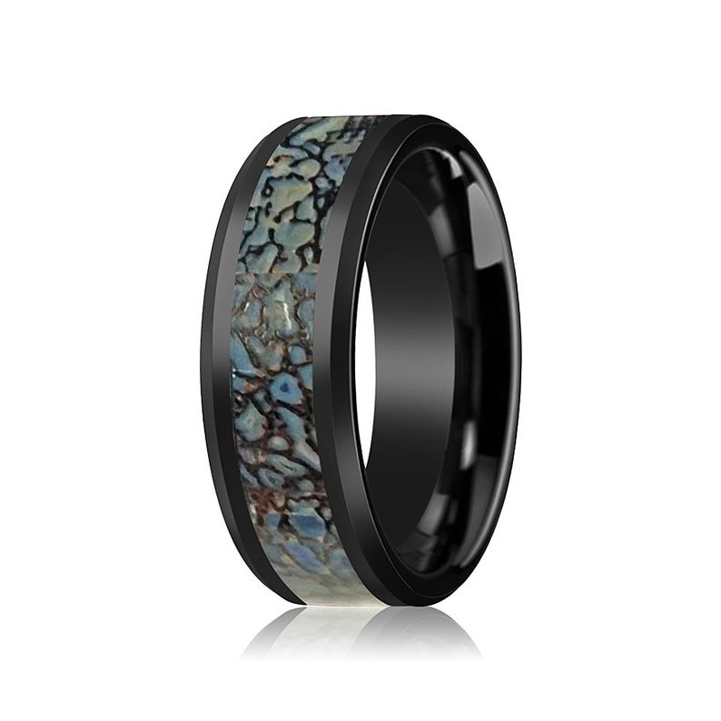 Blue Dinosaur Bone Mens Wedding Band Black Ceramic Engagement | Etsy