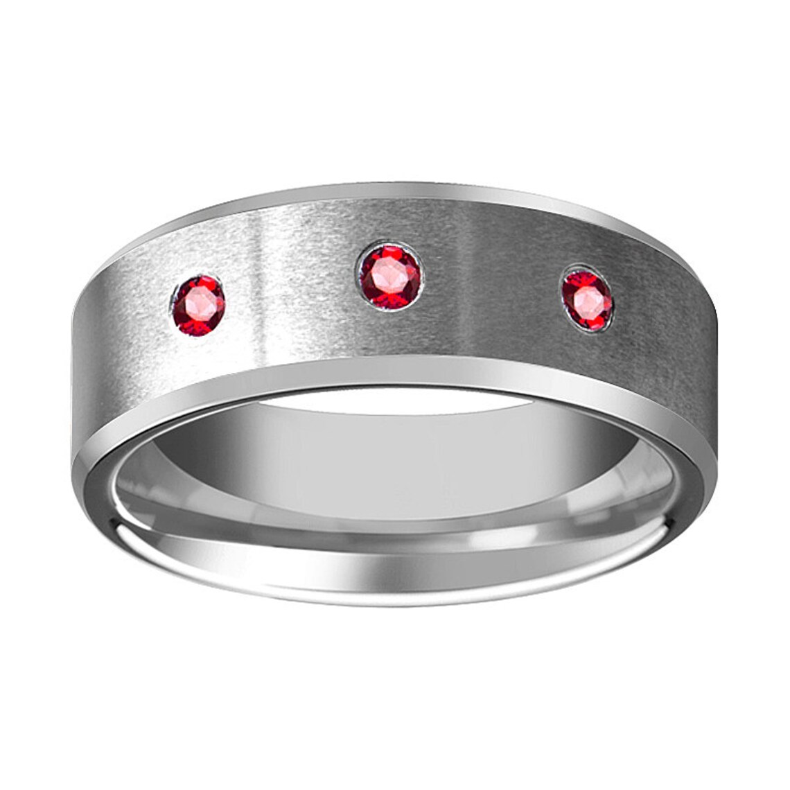 Red Ruby Wedding Ring Tungsten Ring Silver Tungsten Beveled - Etsy
