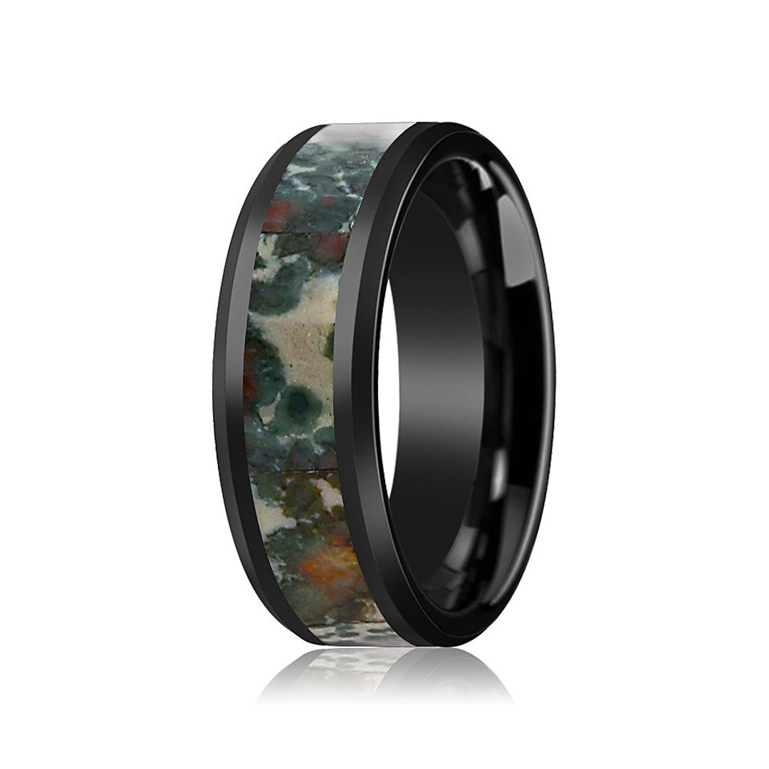 Dinosaur Ring Black Ceramic Ring Coprolite Fossil Inlay Ceramic Wedding ...