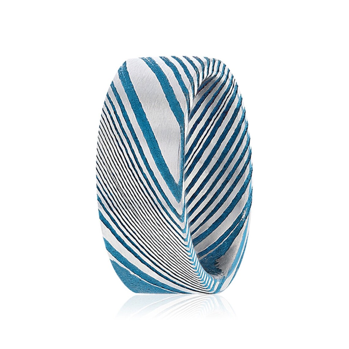 Blue Damascus Wedding Band,mens Wedding Band,anniversary Ring,wedding ...
