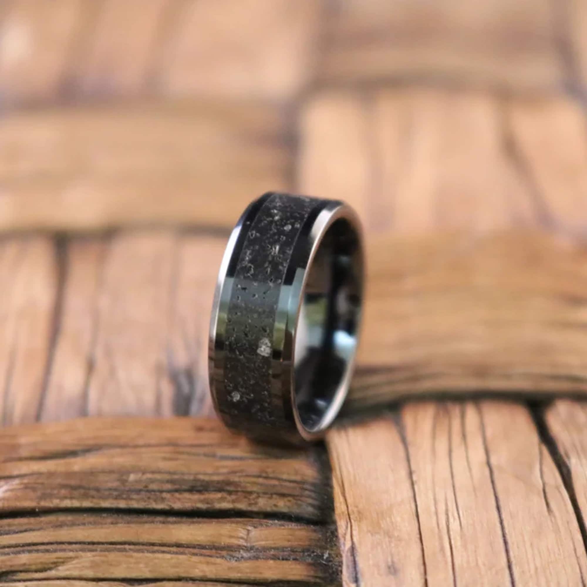 Black & Gray Lava Rock Stone Inlay Ceramic Wedding Band - Etsy