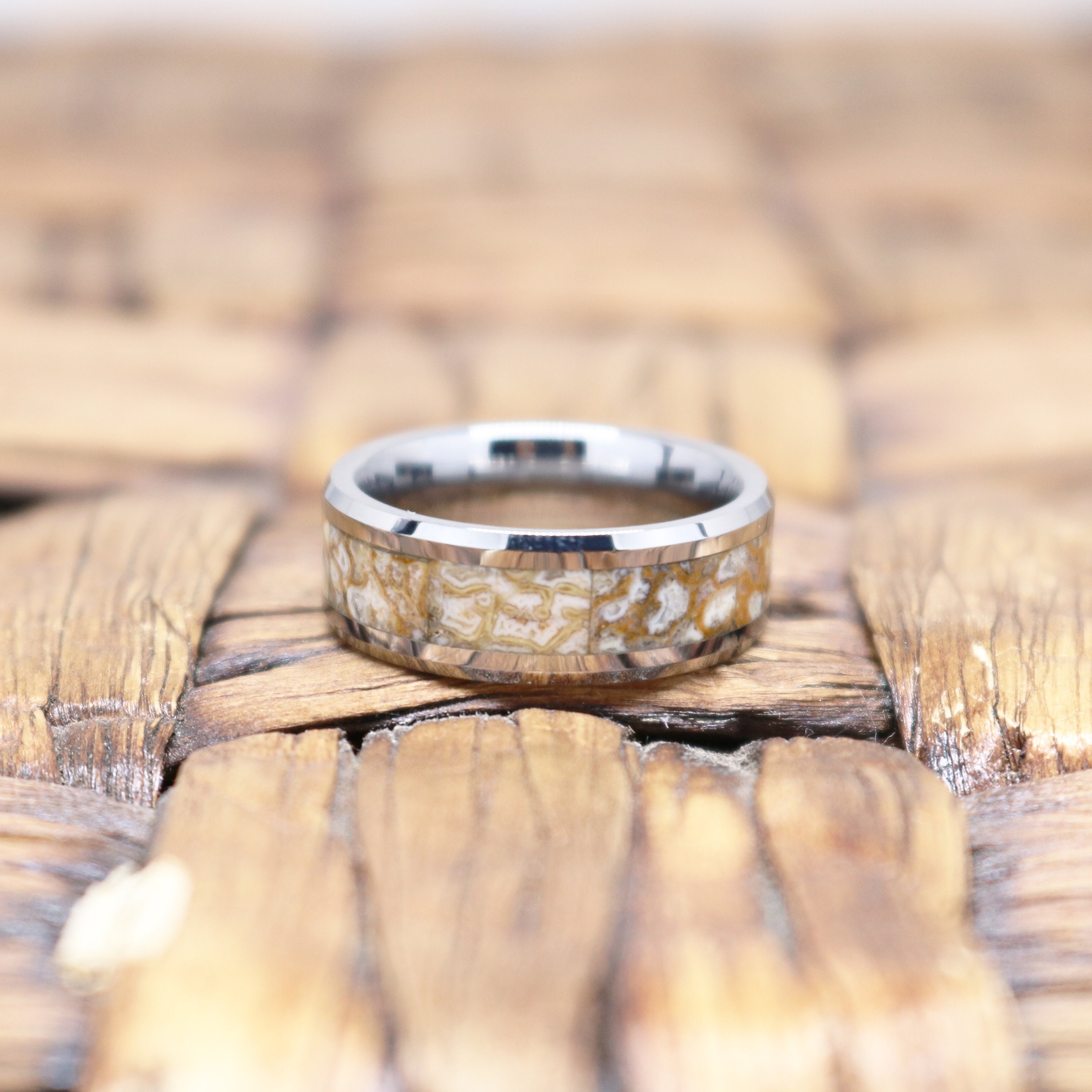 Dinosaur Bone Ring White Tungsten Wedding Band Silver | Etsy