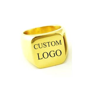 Custom Logo Laser Engraved Signet Ring Gold Silver Black - Etsy