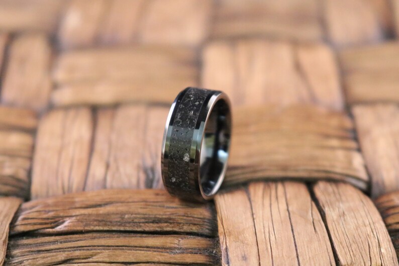 Black & Gray Lava Rock Stone Inlay Ceramic Wedding Band - Etsy