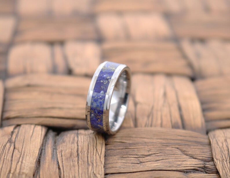 Tungsten Ring Blue Lapis Inlay Mens Wedding Band Tungsten - Etsy
