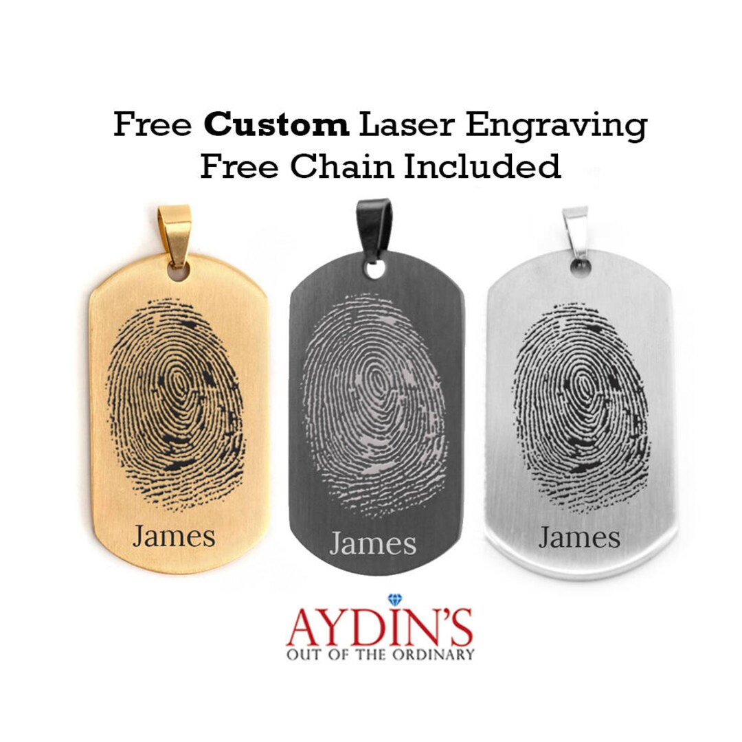 Personalized Finger Print Brushed Finished Dog Tag W/ Name - Laser ...