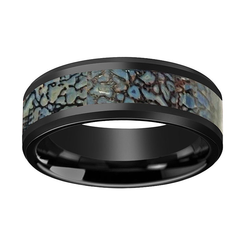 Blue Dinosaur Bone Mens Wedding Band Black Ceramic Engagement | Etsy