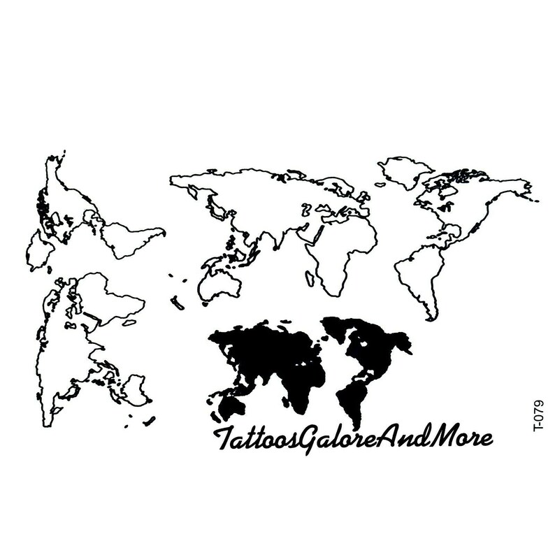 Mini World Map Temporary Tattoo Countries Sailor Pirate - Etsy