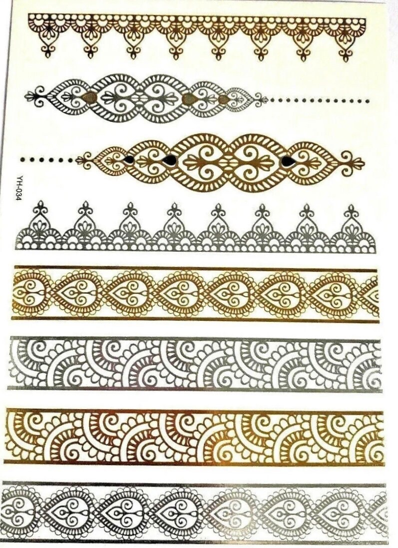 Gold & Silver Henna Bands Temporary Tattoo Arm Bicep Hand - Etsy
