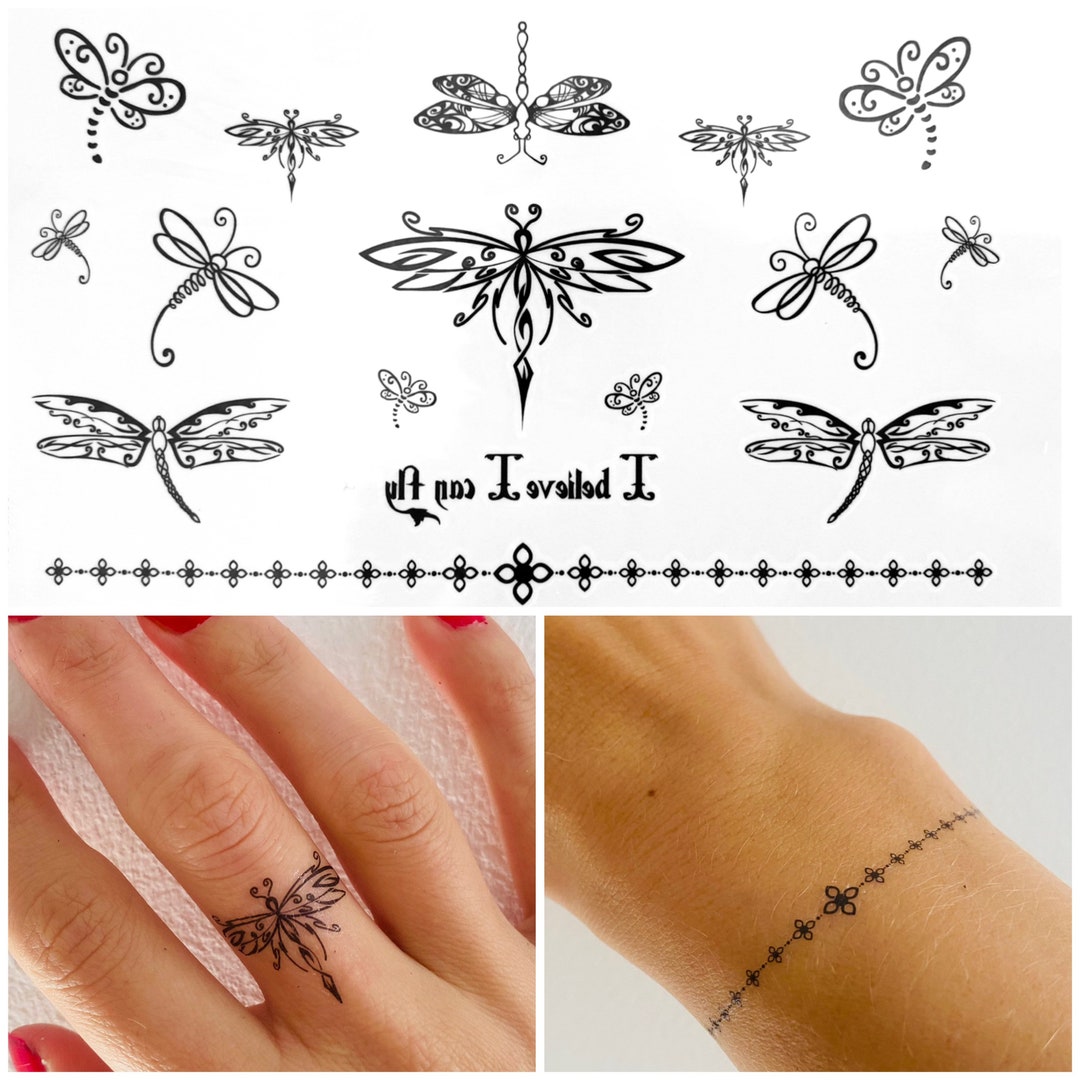 Mini Hand Finger Henna Temporary Tattoo Dragonflies Bracelet - Etsy