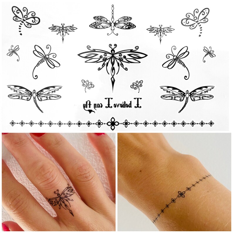 Mini Hand Finger Henna Temporary Tattoo Dragonflies Bracelet - Etsy