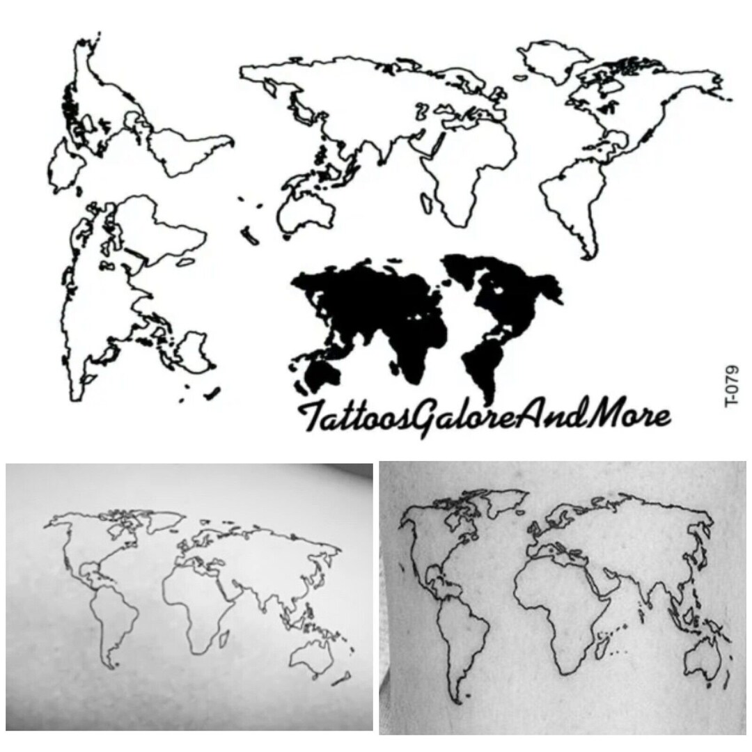 Mini World Map Temporary Tattoo Countries Sailor Pirate - Etsy