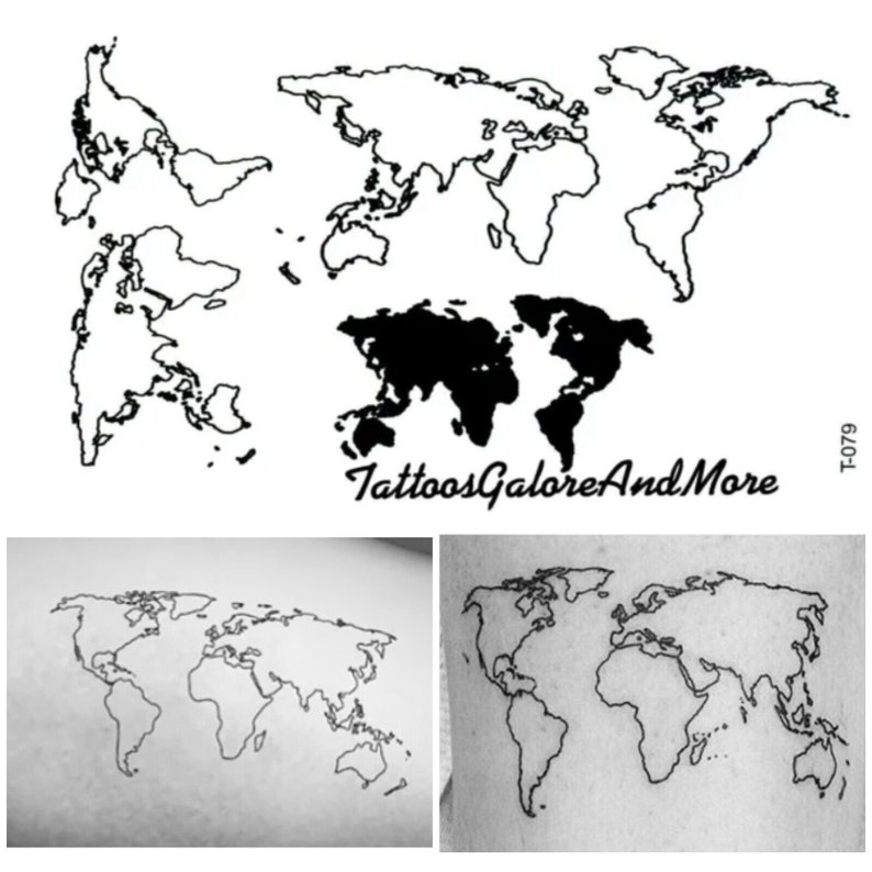 Mini World Map Temporary Tattoo, Countries, Sailor, Pirate, Hen Do ...