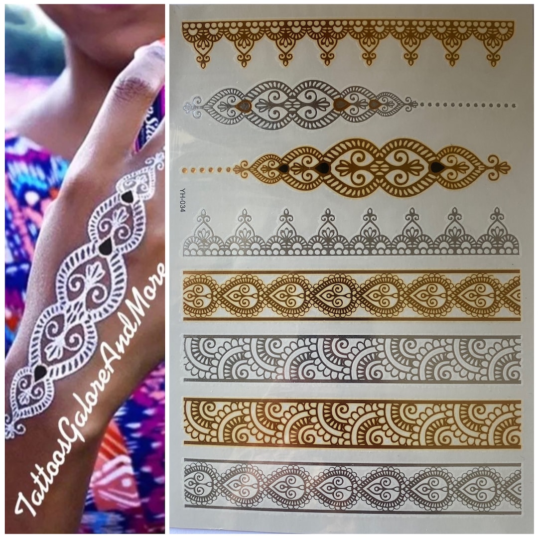 Gold & Silver Henna Bands Temporary Tattoo Arm Bicep Hand - Etsy