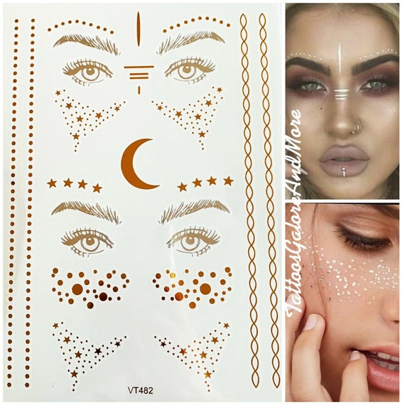 Gold Face Temporary Tattoo Stars Half Moon Bindhi - Etsy