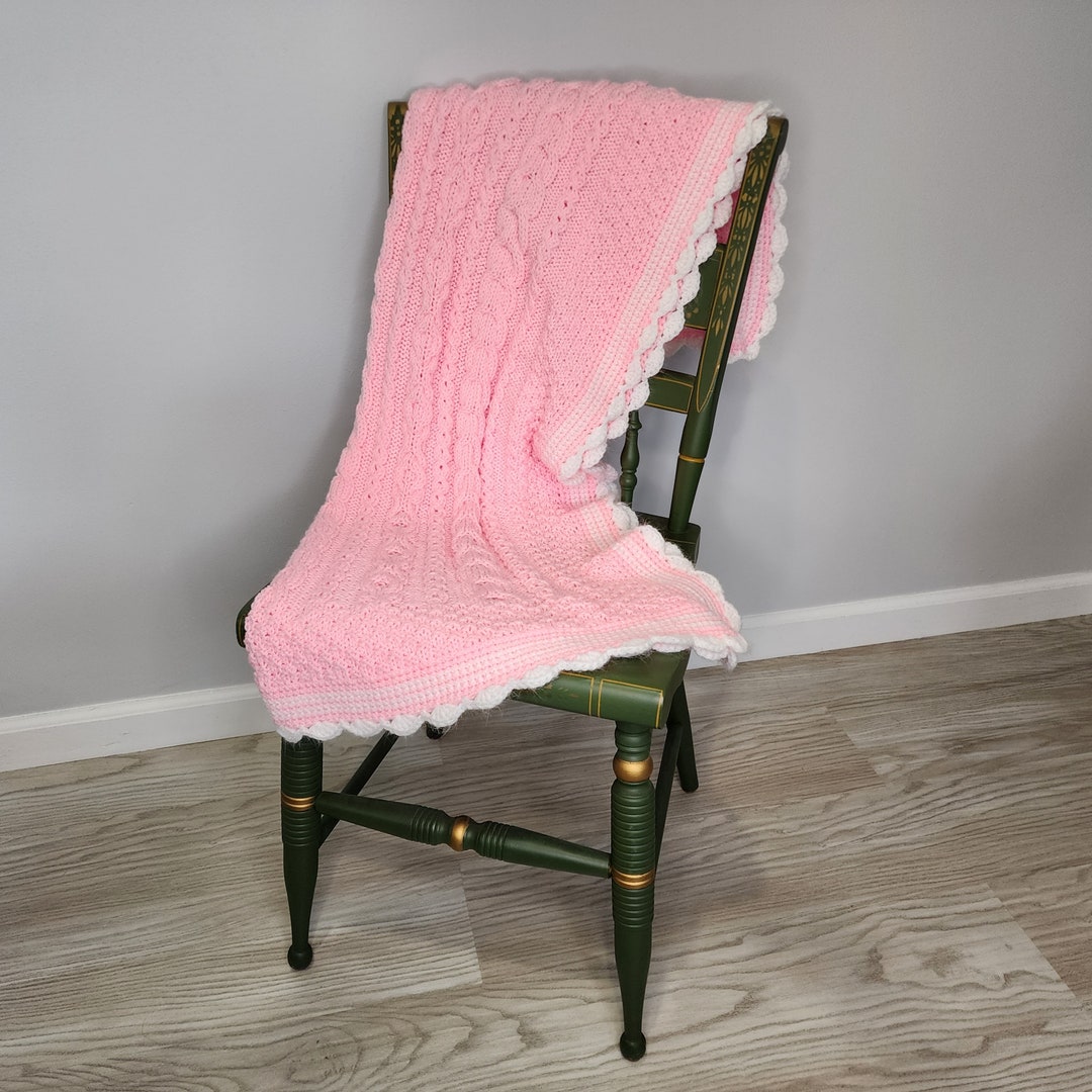 Baby Girl Knit Cable Crib Crochet Blanket Newborn Blanket Afghan Pink ...