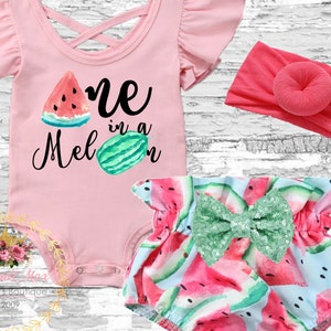 1st Birthday Watermelon Outfit, One in a Melon Birthday Girl Set ...