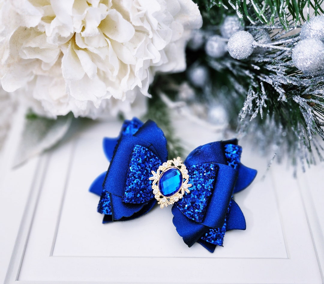 Royal Blue Glitter Bow Clip, ROYAL BLUE Glitter Leather Bow Alligator ...