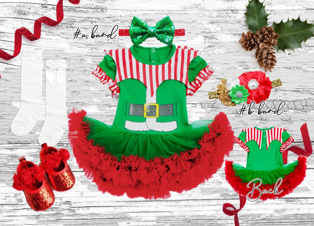Christmas Girl Elf Outfit, Little Elf Baby Romper, Christmas Baby's ...