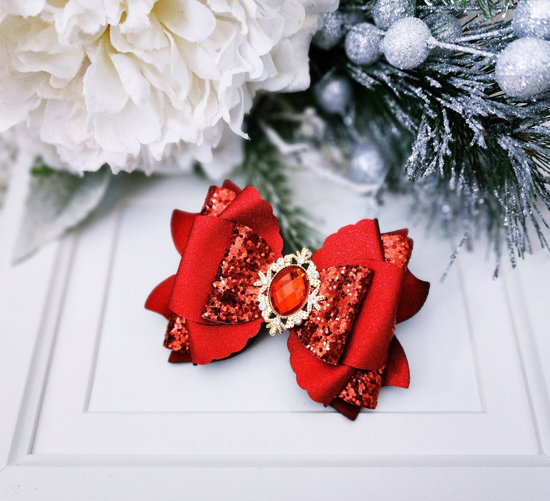 Red Glitter Bow Clip, RED Glitter Leather Bow Alligator Clip, RED ...