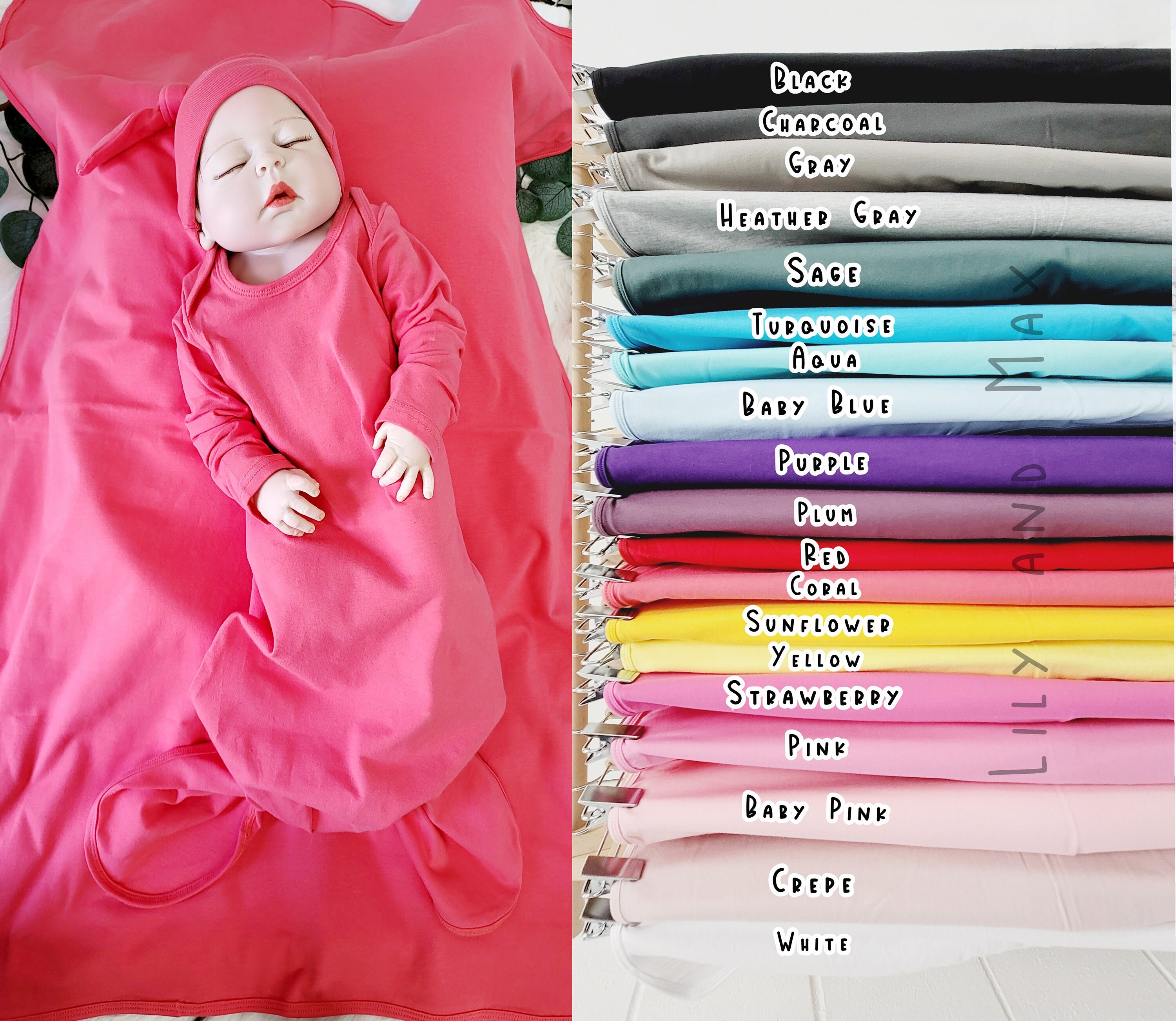 Knotted Baby Gown, Hat & Blanket Set: Heavy Double Fabric Soft Cotton ...