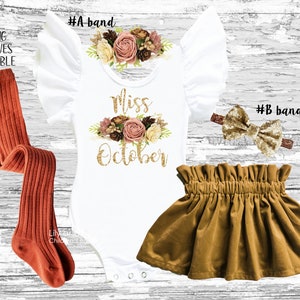 Miss October Girl Outfit, Miss October Boho Floral Baby Girl Outfit Set ...
