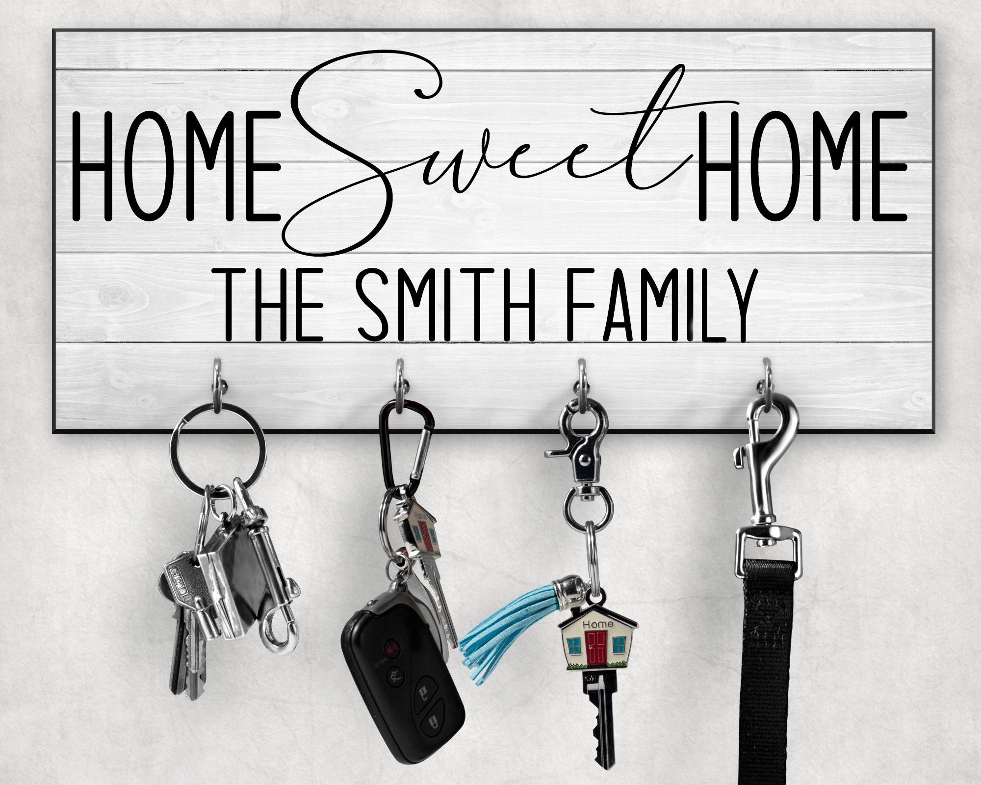 Personalized Key Ring Holder, Modern Home Decor With Silver Hooks - Etsy