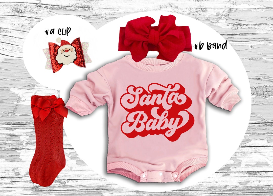 Pink Santa Baby Outfit: Retro Christmas Romper, Bow & Socks - Etsy