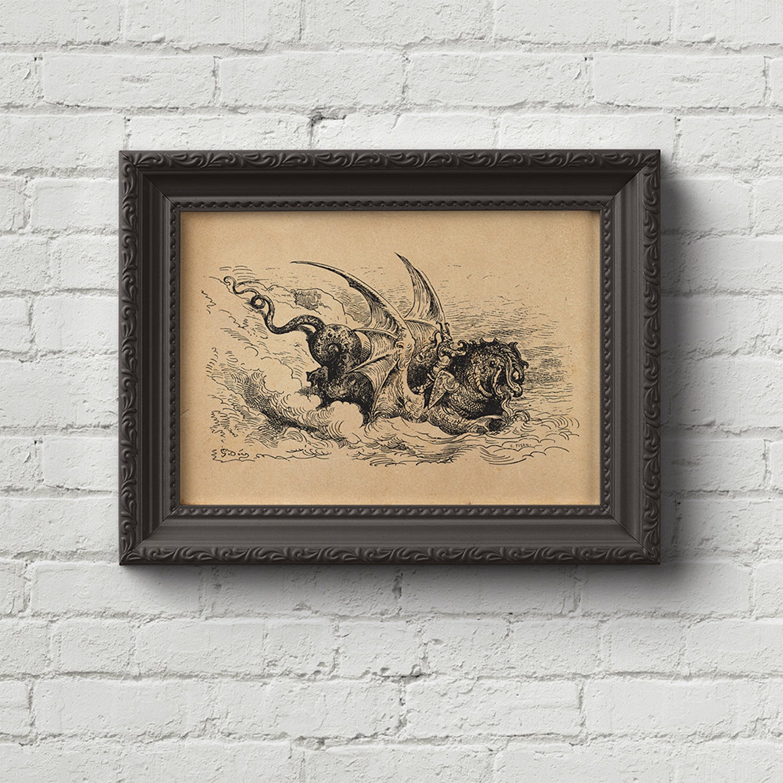 Dragon - Gustave Dore Print, Wall Art, Dante, Art, Woodcut, Engraving ...
