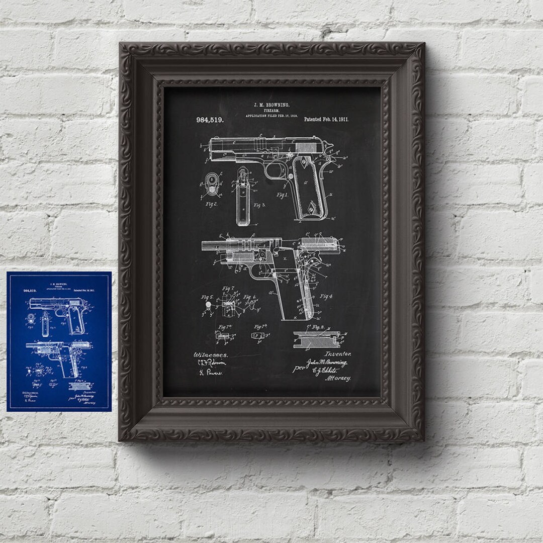 Colt 1911 Patent - Firearm, Gun, Guns, Guns Gift, Art Print, Wall Art ...