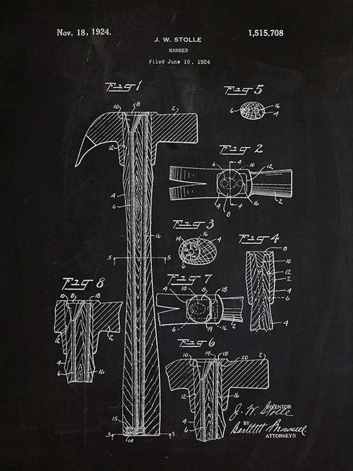 Hammer 1924 Patent Print Tools Tool Work Tool Vintage - Etsy