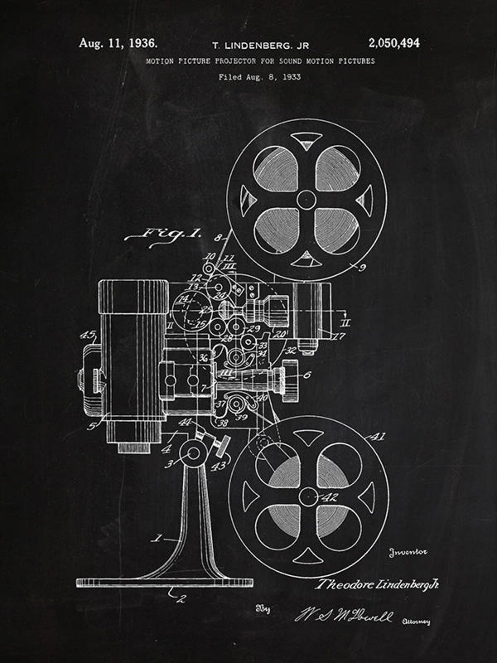 Film Projector 1936 Patent Print - Movies, Cinema, Film Buff Gift ...