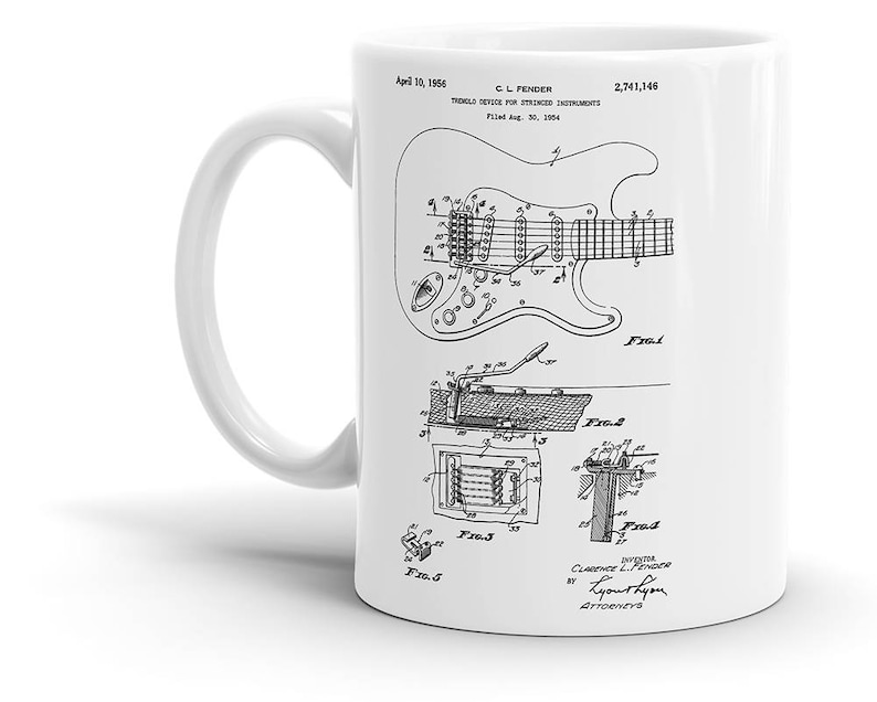 Fender Stratocaster Guitar Patent Coffee Mug - Electric Guitar ...
