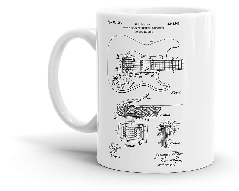 Fender Stratocaster Guitar Patent Coffee Mug - Electric Guitar ...