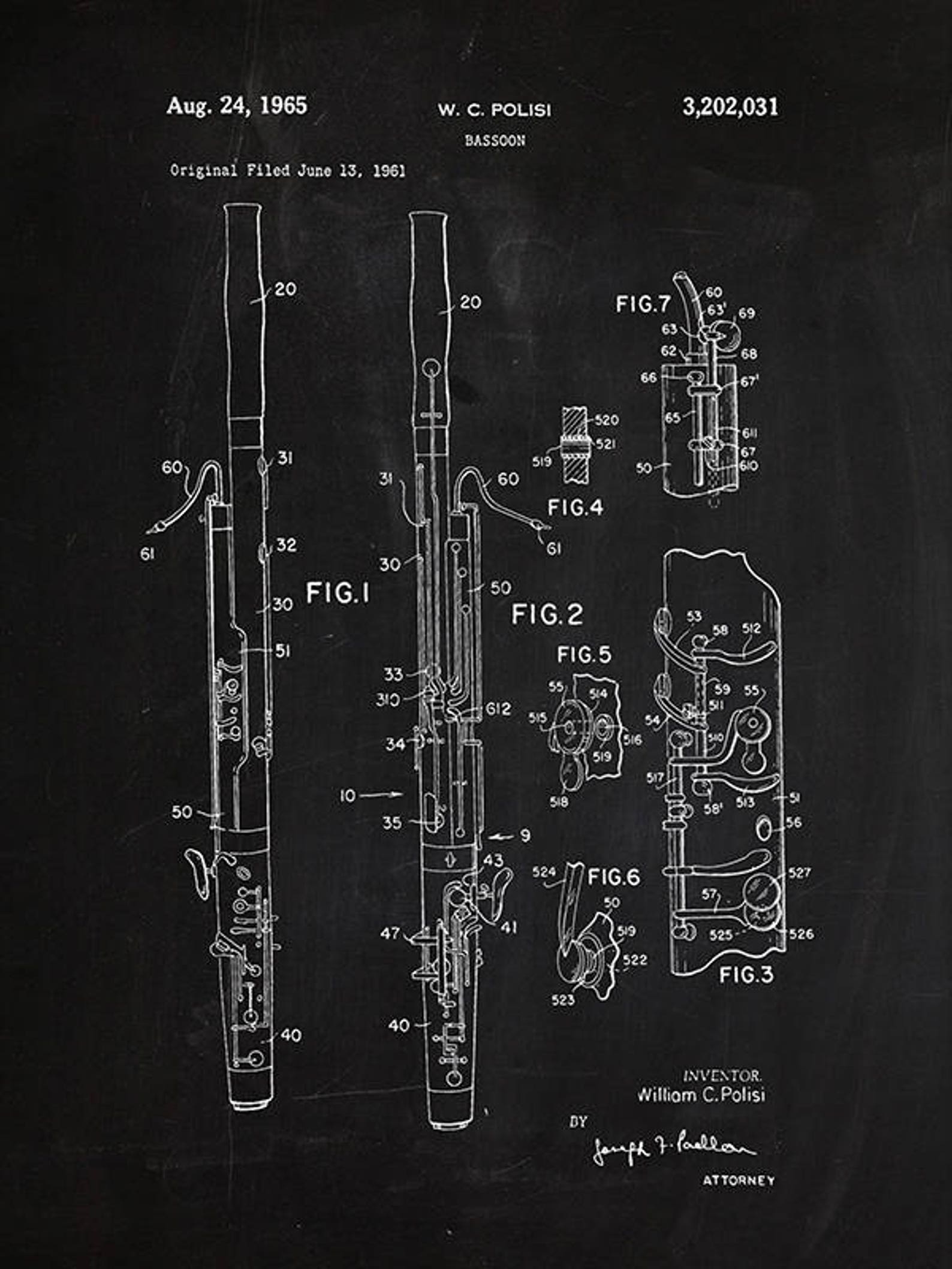 Bassoon 1965 Patent Print - Musical Instrument, Classical Music, Music ...