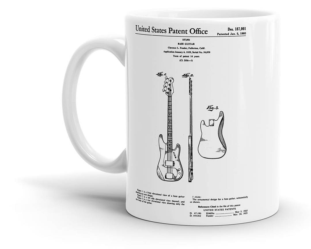 Fender Bass Guitar Patent Coffee Mug - Electric Guitar, Stratocaster ...